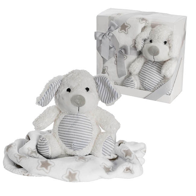 Cosmo Puppy & Blanket Gift Pack White (25x12x25cm) – The Soft Toy Shop