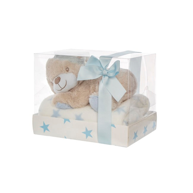 Liam Teddy Bear Gift Pack Blue (22cmHT) – The Soft Toy Shop